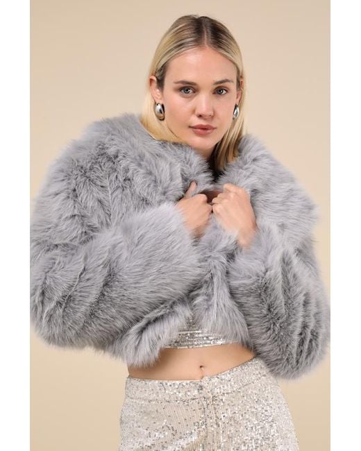 Avec Les Filles Incredibly Luxe Faux Fur Cropped Jacket in Gray | Lyst