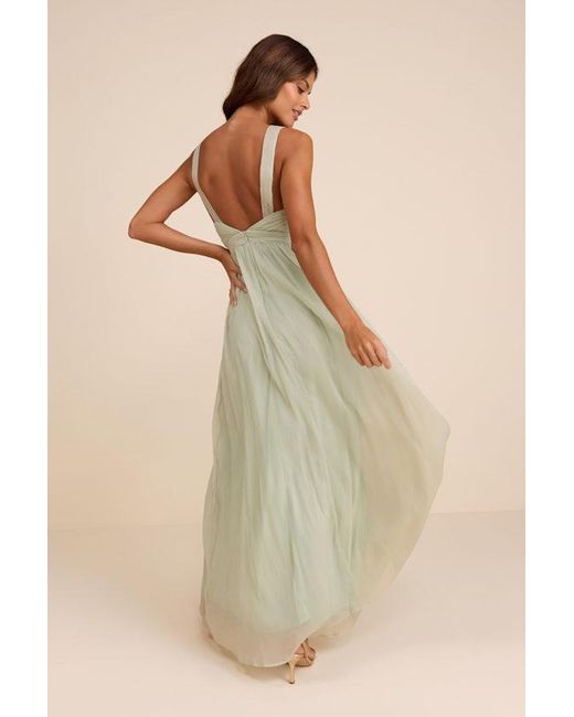 Lulus Aria Crinkle Twist-Front Maxi Dress in Natural | Lyst