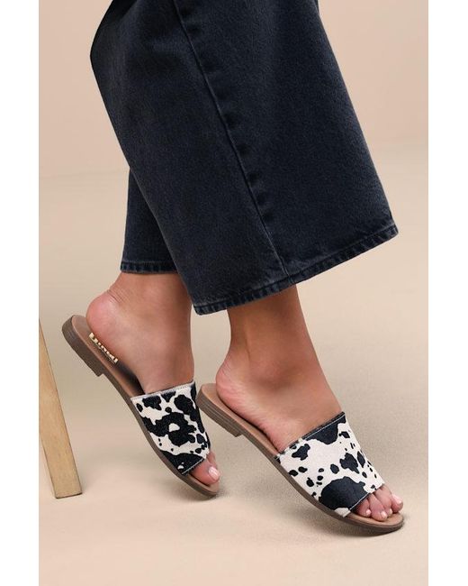 Dingo Tabby Cow Calf Hair Slide Sandals in Natural | Lyst