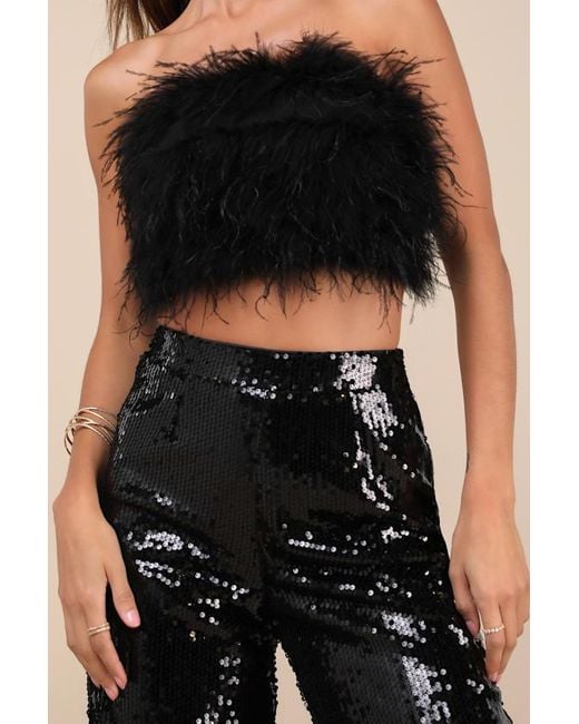 Lulus Celebrity Shine Feather Sequin Two-Piece Jumpsuit in Black | Lyst