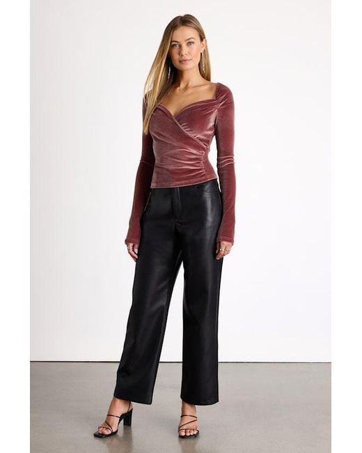 Lulus Tati Dark Velvet Surplice Long Sleeve Top in Red | Lyst UK