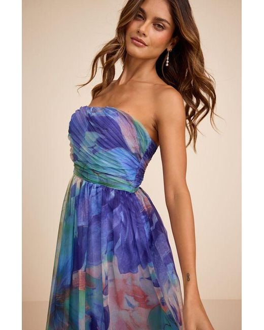 Lulus Galilea Multi Floral Strapless Maxi Dress in Blue | Lyst