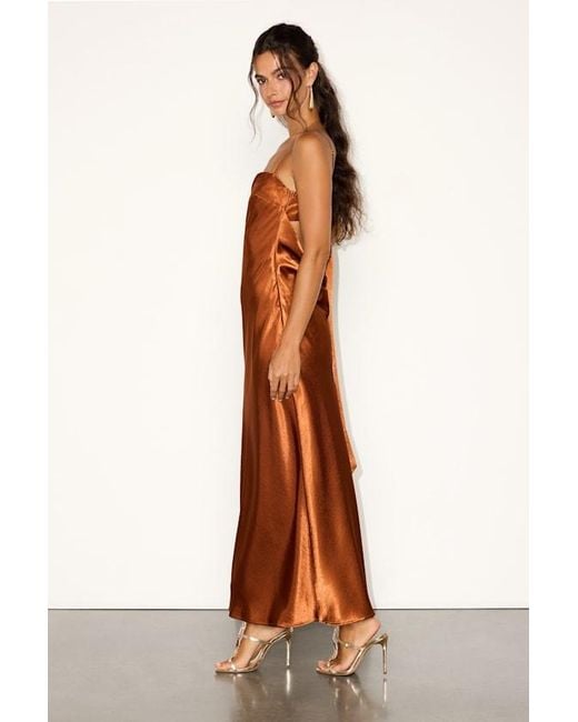 Lulus Hartley Copper Satin Tie-Back Maxi Dress in White | Lyst UK
