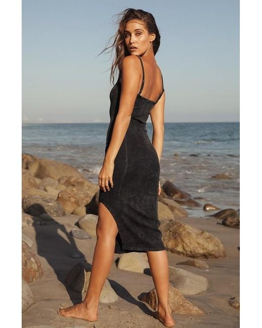 Lulus Basic Bae Washed Ribbed Bodycon Midi Dress in Grey | Lyst UK