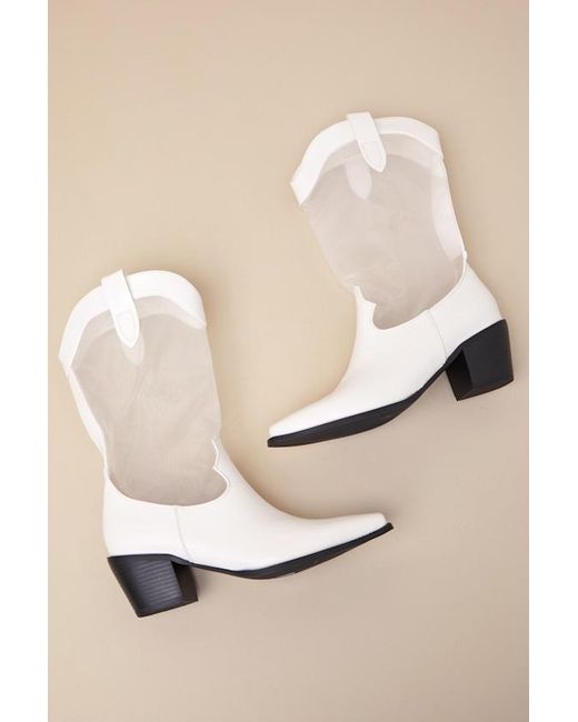 Lulus Wyley Sheer Mesh Mid-Calf Western Boots in Natural | Lyst