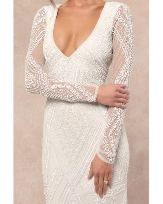 Lulus Deedra Sequin Beaded Backless Maxi Dress in Natural | Lyst