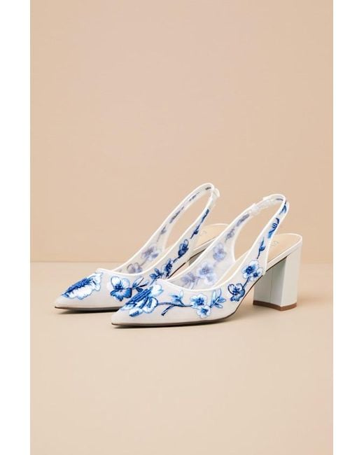 Betsey Johnson Sb-Page Floral Embroidered Mesh Slingback Pumps in Blue ...