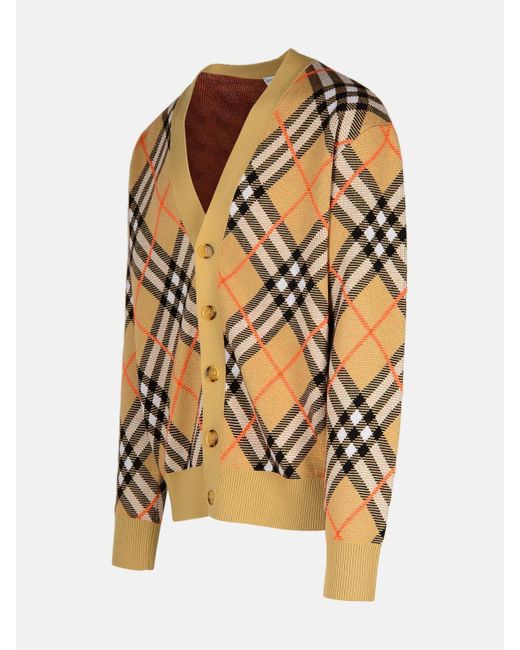 Burberry 'check' Wool Cardigan in Natural for Men | Lyst