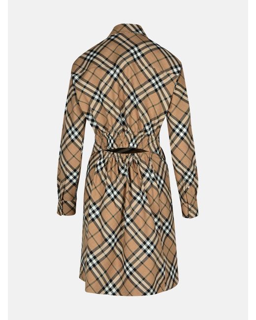 Burberry 'check' Dress In Wool Blend in Natural | Lyst