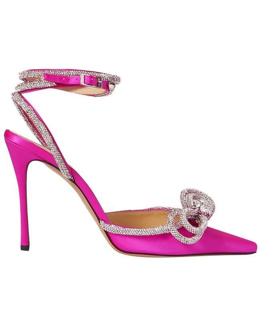 Mach & Mach Double Bow Crystal-Embellished Silk-Satin Point-Toe Pumps ...