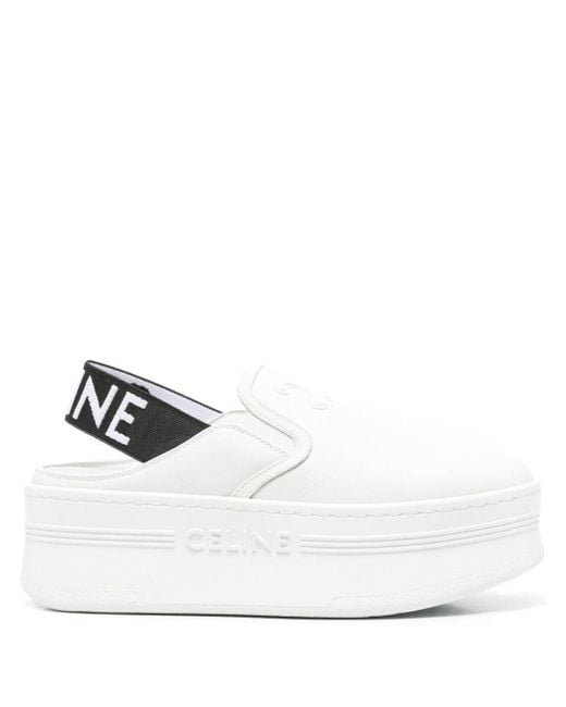 Celine Block Leather Slippers in White | Lyst