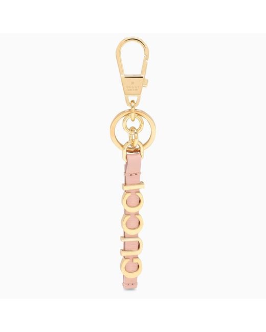 Gucci Pink And Gold Leather Keyring With Logo in Metallic | Lyst