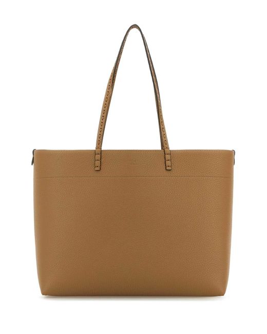 Fendi Camel Leather Roll Shopping Bag in Brown | Lyst