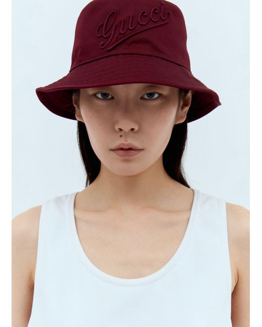 Gucci Logo Embroidery Bucket Hat in Red | Lyst