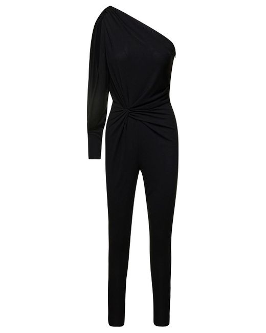 Saint Laurent One-Shoulder Jumpsuit With Side Gathering in Black | Lyst