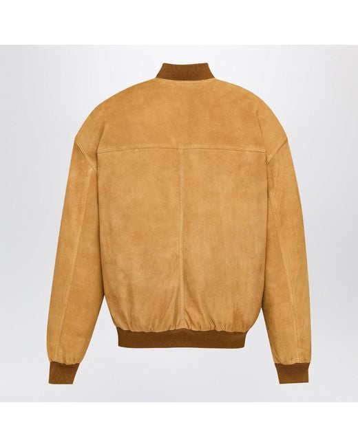 Saint Laurent Caramel Suede Bomber Jacket in Natural for Men | Lyst