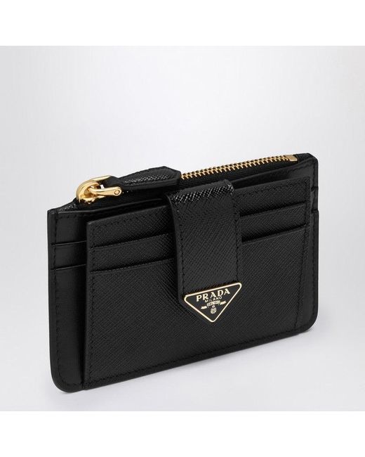Prada Saffiano And Smooth Leather Card Case in Black | Lyst