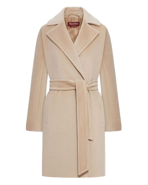 Max Mara Scire Beaver Wool Robe Coat in Natural | Lyst