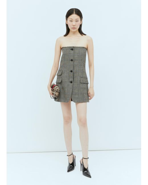 Gucci Prince Of Wales Wool Mini Dress in White | Lyst