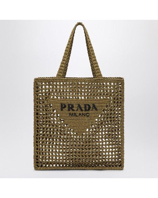 Prada Crochet Tote Bag With Logo in Metallic | Lyst