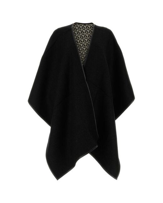 Ferragamo Salvatore Wool Reversible Cape in Black | Lyst