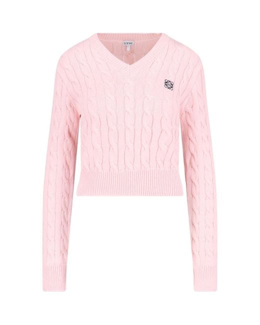 Loewe Logo Crop Sweater in Pink | Lyst