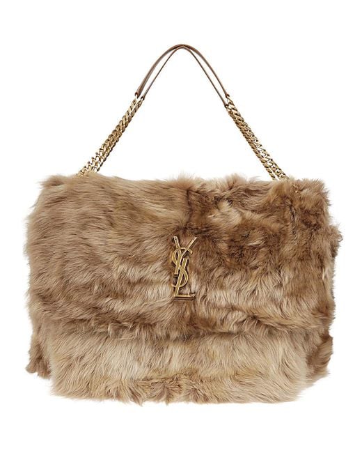 Saint Laurent Niki Fur Shoulder Bag in Brown | Lyst