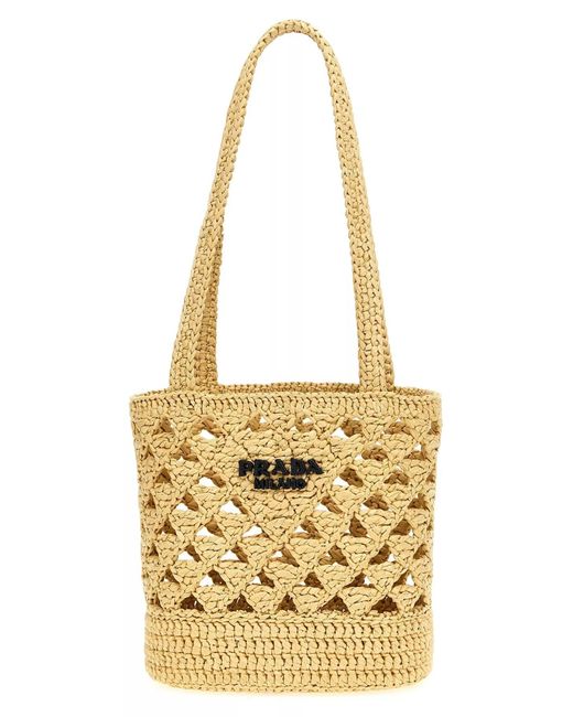 Prada Crochet Logo Handbag in Metallic | Lyst