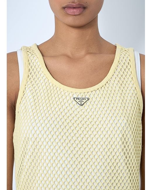 Prada Logo Plaque Open- Knit Tank Top | Lyst