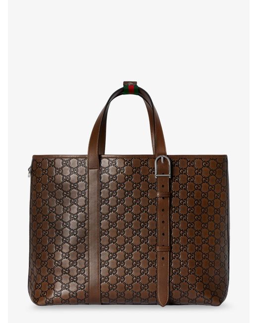 Gucci Gg Emblem Leather Shopping Bag in Brown for Men | Lyst