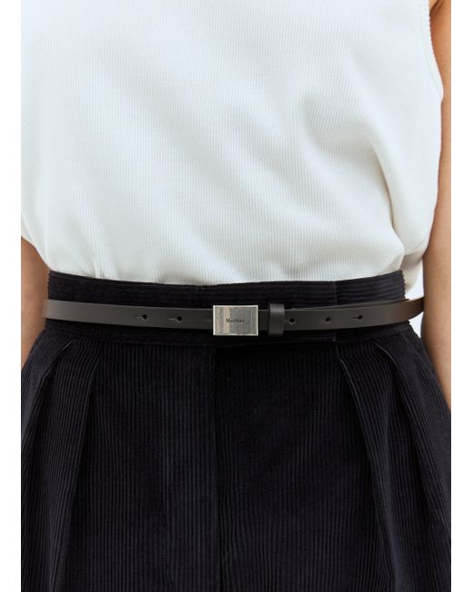 Max Mara Logo Tag Leather Belt in White | Lyst