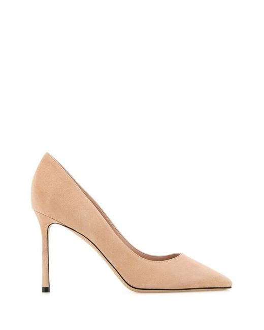 Jimmy Choo Skin Suede Romy 85 Pumps in Natural | Lyst