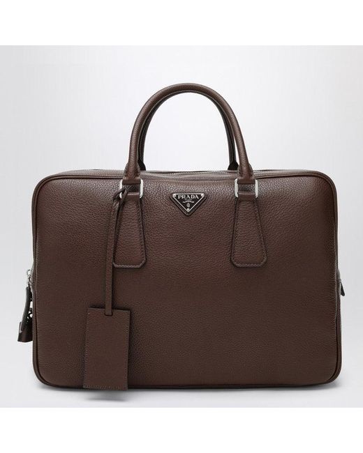 Prada Burnt Leather Work Bag in Brown for Men | Lyst