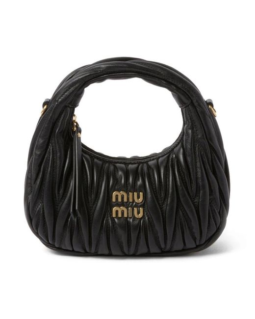Miu Miu Wander Mini Hobo Bag in Black | Lyst
