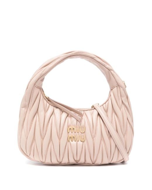 Miu Miu Wander Leather Hobo Bag in Pink | Lyst