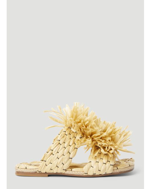 Dries Van Noten Fringe Embellished Raffia Slides in Metallic | Lyst