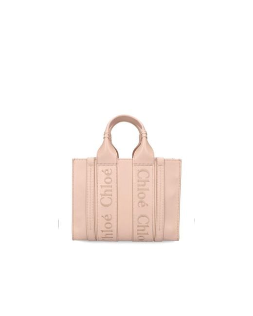 Chloé Chloe Woody Small Leather Tote Bag in Pink | Lyst