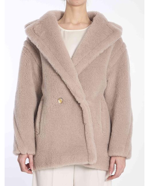 Max Mara Short Teddy Bea Icon Coat in Natural | Lyst