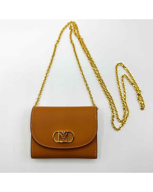 MCM Cognac Leather Fold Chain Wallet in Brown | Lyst