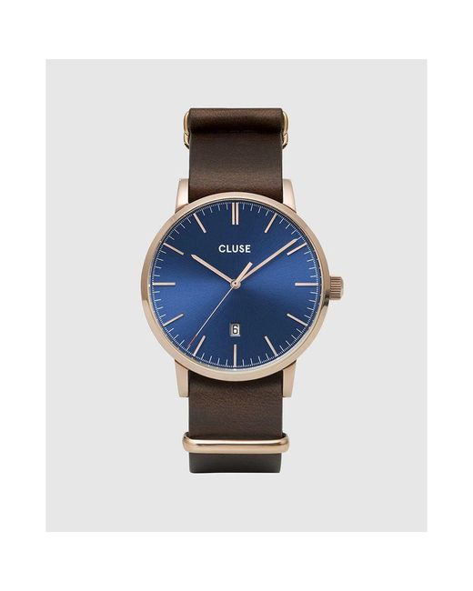 Cluse Brown Leather Watch in Blue | Lyst