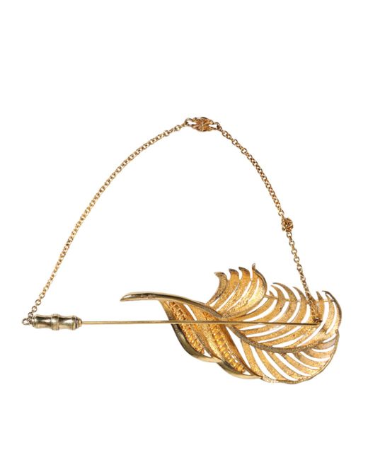 Dolce & Gabbana Tone 925 Sterling Leaf Crystal Chain Brooch in White | Lyst