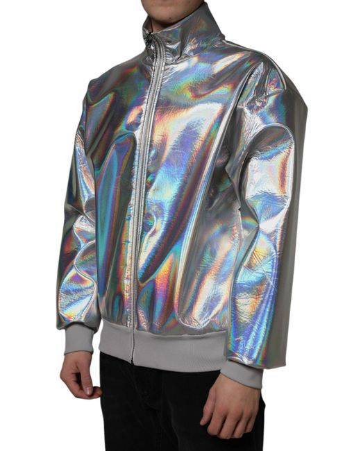 Dolce & Gabbana Iridescent Full Zip Bomber Jacket in Blue for Men | Lyst