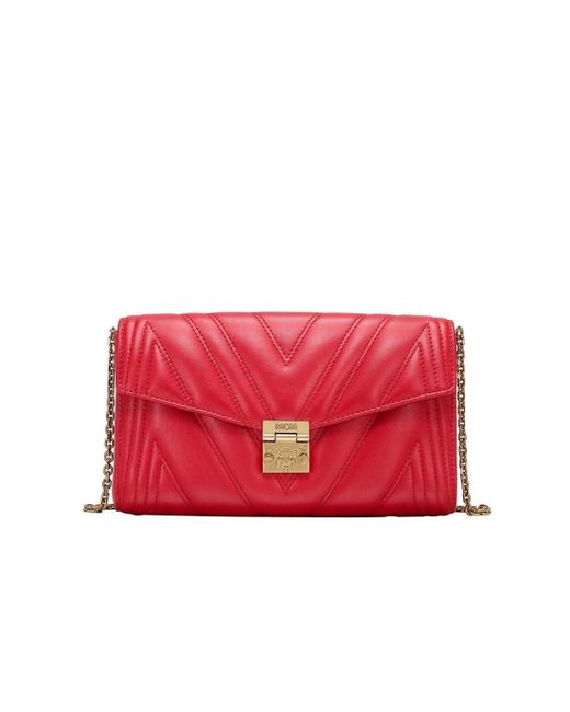 MCM Quilted Leather Millie Crossbody Chain Bag in Red | Lyst