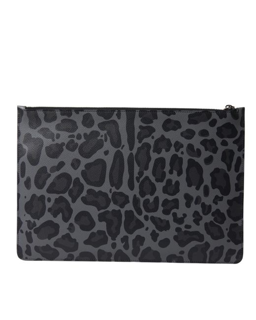 Dolce & Gabbana Leopard Jacquard Logo Plaque Document Briefcase Bag in ...
