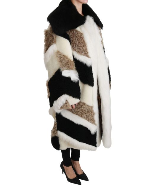 Dolce & Gabbana Elegant Shearling Cape Coat in Black | Lyst