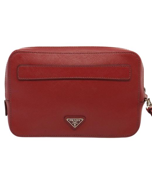 Prada Pionniã¨Re Leather Clutch Bag (Pre-Owned) in Red | Lyst
