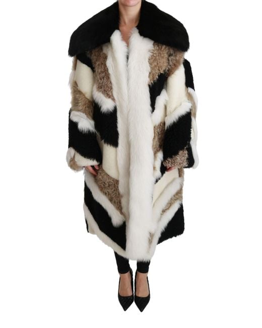 Dolce & Gabbana Elegant Shearling Cape Coat in Black | Lyst