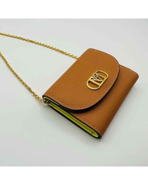 MCM Cognac Leather Fold Chain Wallet in Brown | Lyst