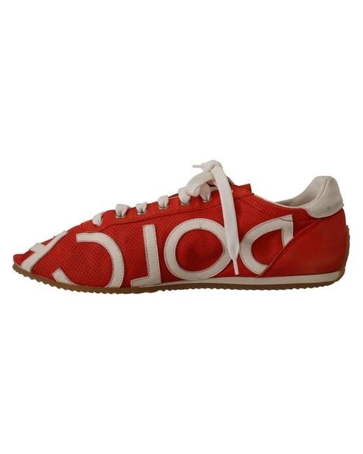 Dolce & Gabbana Leather Logo Casual Sneakers Shoes in Red for Men | Lyst
