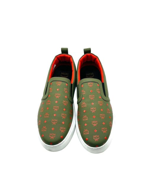 MCM Moss Logo Leather Slip On Sneaker in Green for Men | Lyst